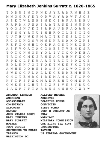 Mary Surratt - Lincoln Assassination Word Search | Teaching Resources