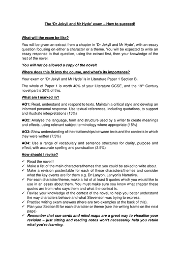 'Dr Jekyll and Mr Hyde' AQA English Literature exam guide and essay ... 'Dr Jekyll and Mr Hyde' AQA English Literature exam guide and essay ...