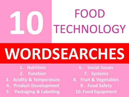 10 Food Technology Wordsearches Keyword Starters Wordsearch | Teaching ...