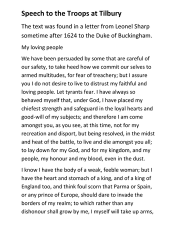 Elizabeth I Speech to the Troops at Tilbury - Spanish Armada 1588 ...