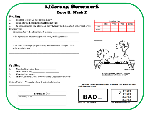 Literacy Homework 8wk Unit | Teaching Resources