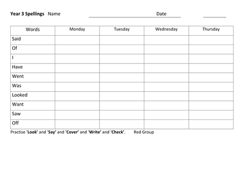 Spellings - look, cover, say, write, check - 3 levels Pack | Teaching ...