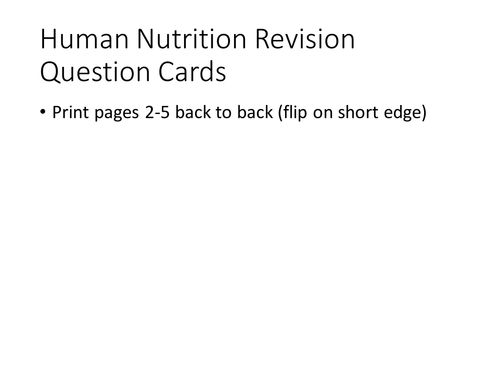 IGCSE Biology Human Nutrition Revision Question Cards | Teaching Resources