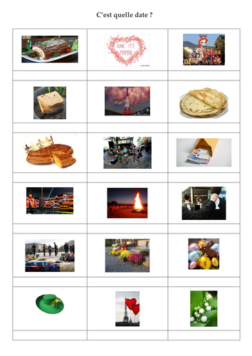 Les Fêtes dans le calendrier français - pictures match up | Teaching ...