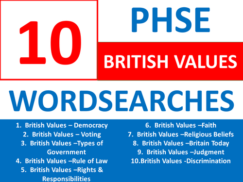 10 Wordsearches PHSE British Values PHSEE Keyword Starters Wordsearch ...