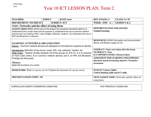 Complete Term2 Yr 10 Ict Lesson Plan Teaching Resources