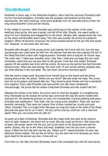 Little Mermaid myth mythical reading comprehension | Teaching Resources