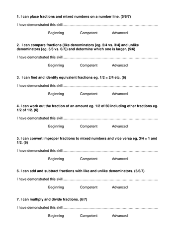 Number progression sheet for Fractions Decimals and Percentages ...