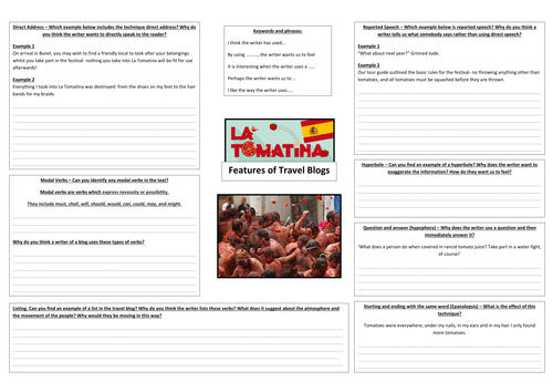 La Tomatina Travel Writing, Features of a blog Year 8 | Teaching Resources