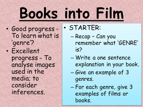 Book into film - lesson 1 - Genre and camera shot | Teaching Resources