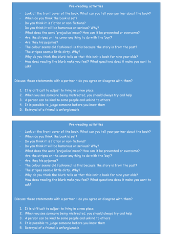 KS2 Year 6 SATs Boy in Striped Pyjamas - pre-read- teaching of reading ...