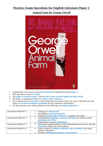 Animal Farm exam questions | Teaching Resources