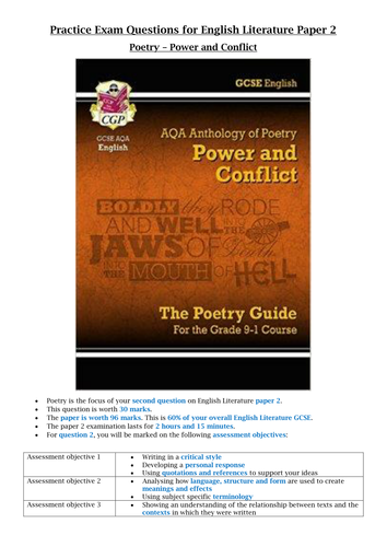 AQA Power and Conflict essay questions | Teaching Resources