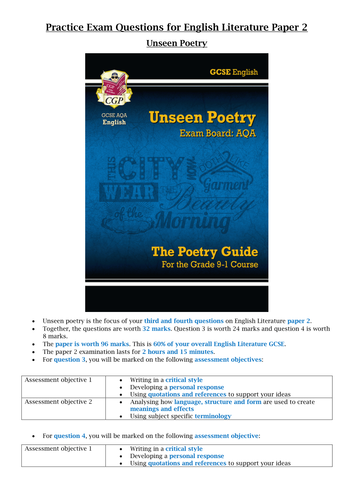 AQA unseen poetry mock papers | Teaching Resources