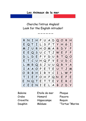 Animaux de la Mer Word Search | Teaching Resources