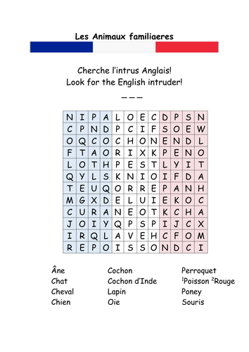 Pets Animaux Familiaire Word Search | Teaching Resources