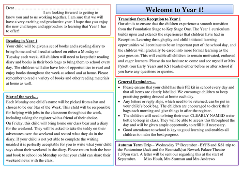 Welcome to Year 1 Letter | Teaching Resources
