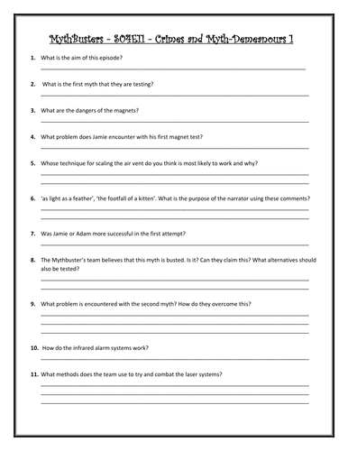 Mythbusters Crimes and Mythdomeners 1 | Teaching Resources