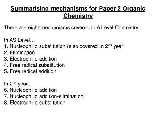 Summarising all mechanisms for A Level Chemistry | Teaching Resources