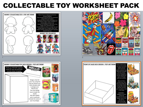 GRAPHIC DESIGN WORKSHEET PACK - COLLECTABLE TOY DESIGN - Set of 3 ...