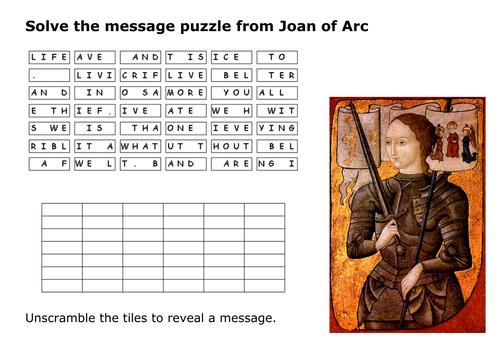 Solve the message puzzle from Joan of Arc | Teaching Resources