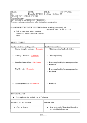 Complex Sentences Literacy Lesson | Teaching Resources