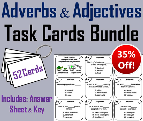 Adverbs and Adjectives Task Cards | Teaching Resources