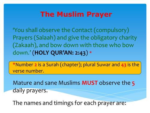 Detailed PPP 'The Muslim Prayer' with cover notes, a worksheet ...