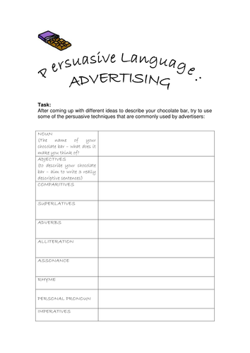 The Persuasive Language for your Chocolate Bar | Teaching Resources