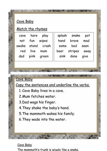 Cave Baby Literacy Worksheets by fgbarrie - Teaching Resources - Tes
