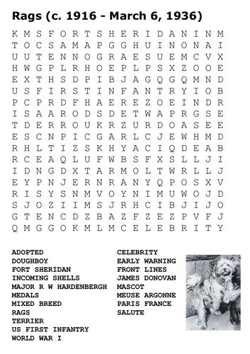 Rags War Hero Dog The Big Red One Word Search | Teaching Resources