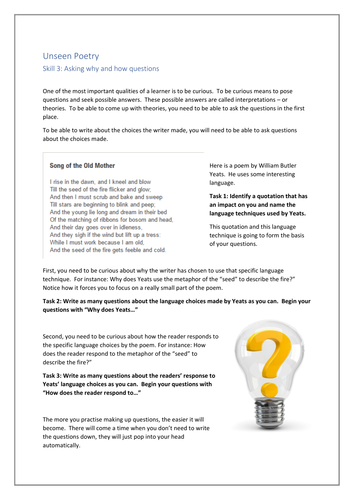 AQA English Literature Unseen Poetry Asking Questions | Teaching Resources AQA English Literature Unseen Poetry Asking Questions | Teaching Resources