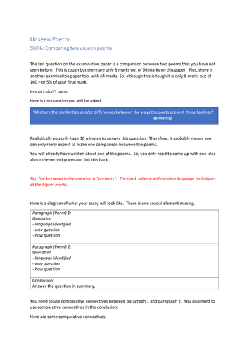 AQA English Literature Unseen Poetry Comparing | Teaching Resources AQA English Literature Unseen Poetry Comparing | Teaching Resources