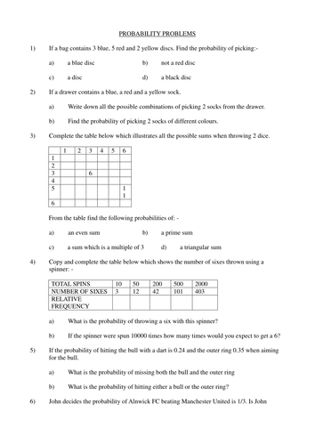 Probability Problems | Teaching Resources Probability Problems | Teaching Resources