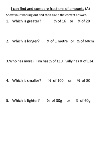 Comparing fractions of amounts | Teaching Resources