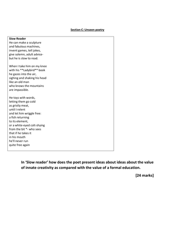 UNSEEN POETRY AQA GCSE NEW SPEC SAMPLE QUESTION | Teaching Resources UNSEEN POETRY AQA GCSE NEW SPEC SAMPLE QUESTION | Teaching Resources