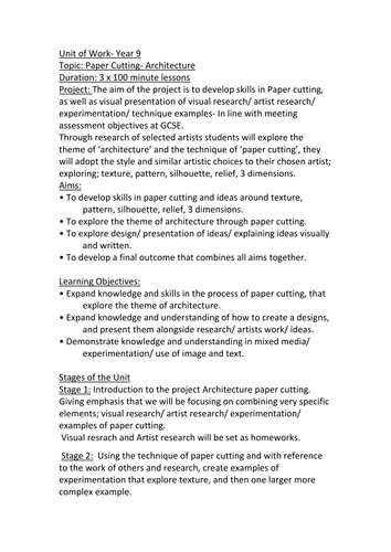 Paper cutting S.O.W | Teaching Resources