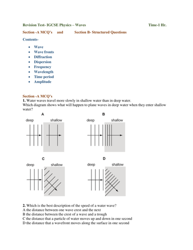 Revision Test- IGCSE Physics – Waves | Teaching Resources Revision Test- IGCSE Physics – Waves | Teaching Resources