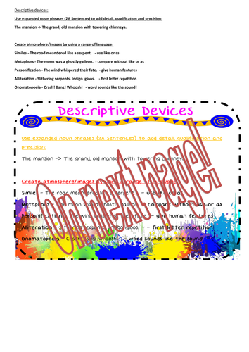 Descriptive Devices - expanded noun phrases, similes, metaphors ...