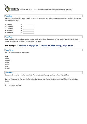 Dictionary Skills Differentiated Task sheet | Teaching Resources