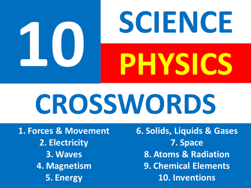 10 Crosswords Science KS3 GCSE Physics Wordsearch Starter, Homework ...