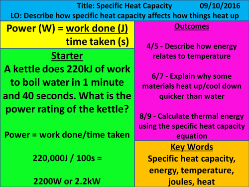 NEW KS4 AQA 2016 - Physics - Chapter 1 - Energy - Specific Heat Capacity | Teaching Resources