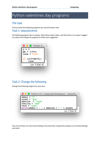 Python valentines day challenges | Teaching Resources Python valentines day challenges | Teaching Resources
