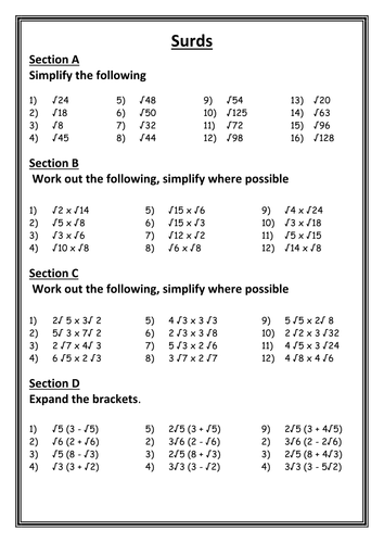 Secondary number teaching resources: Surds | TES