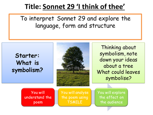 Sonnet 29- 'I think of thee! poetry lesson | Teaching Resources