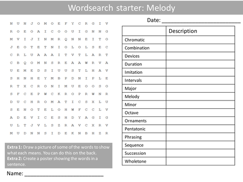 Melody Music Wordsearch Crossword Anagrams Music Keyword Starters ...