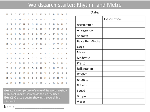 Rhythm and Metre Wordsearch Crossword Anagrams Music Keyword Starters ...