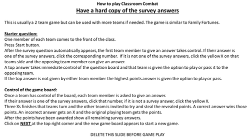 Classroom Combat (Family Fortunes (feud) type game | Teaching Resources