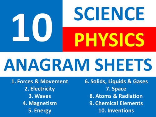 10 Anagrams Science Physics Anagram Starter Homework Filler Cover ...