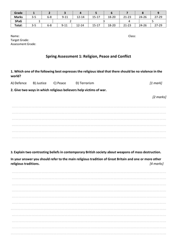Assessment/Exam/Test for Religion, Peace and Conflict GCSE Religious ... Assessment/Exam/Test for Religion, Peace and Conflict GCSE Religious ...